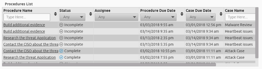 Procedures List Widget