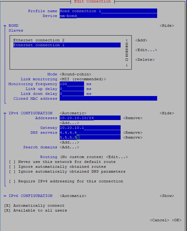 NIC Teaming/Bonding Configuration
