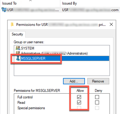Create a Certificate for Microsoft SQL Server Connections