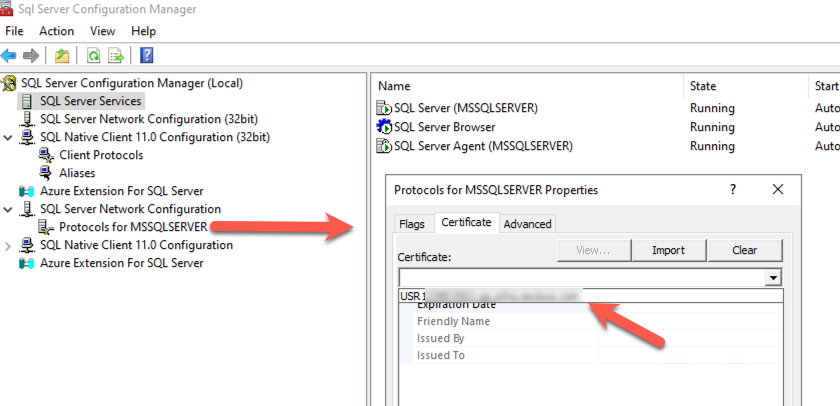 Create a Certificate for Microsoft SQL Server Connections